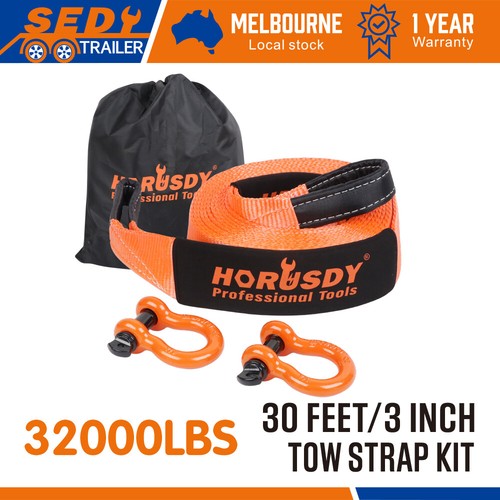 9.1M x 3" Recovery Tow Straps Snatch Kits 32000LBS D-Ring Shackles Heavy Duty | eBay Australia