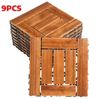 9x INTERLOCKING WOODEN GARDEN PATH FLOOR TILES LAWN PAVING WALKWAY ...