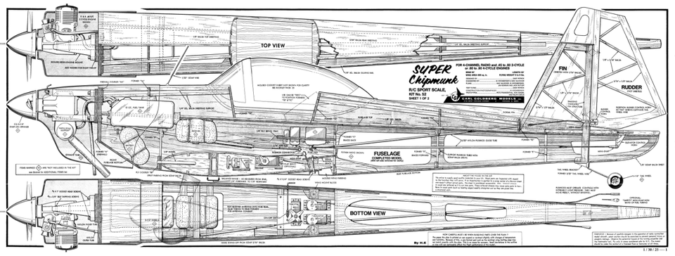 SUPER CHIPMUNK Kit PLAN + BUILDING MANUAL to Build Goldberg's 64” RC ...