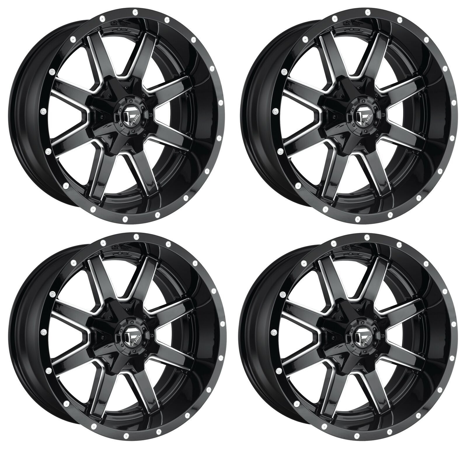 Set 4 Fuel D610 Maverick 20x9 6x135 6x5.5 Gloss Black Milled Wheels 20 ...