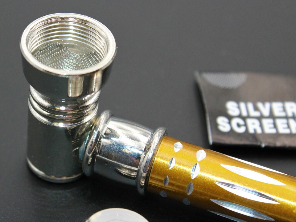 ORIGINAL GOLD METAL Smoking Pipe w/Lid Tobacco Pipe Metal pipe ALL ...