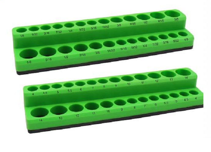 Grip 2pc 1/4" Drive Sockets Holder Tray Shallow Deep SAE MM Magnetic ...