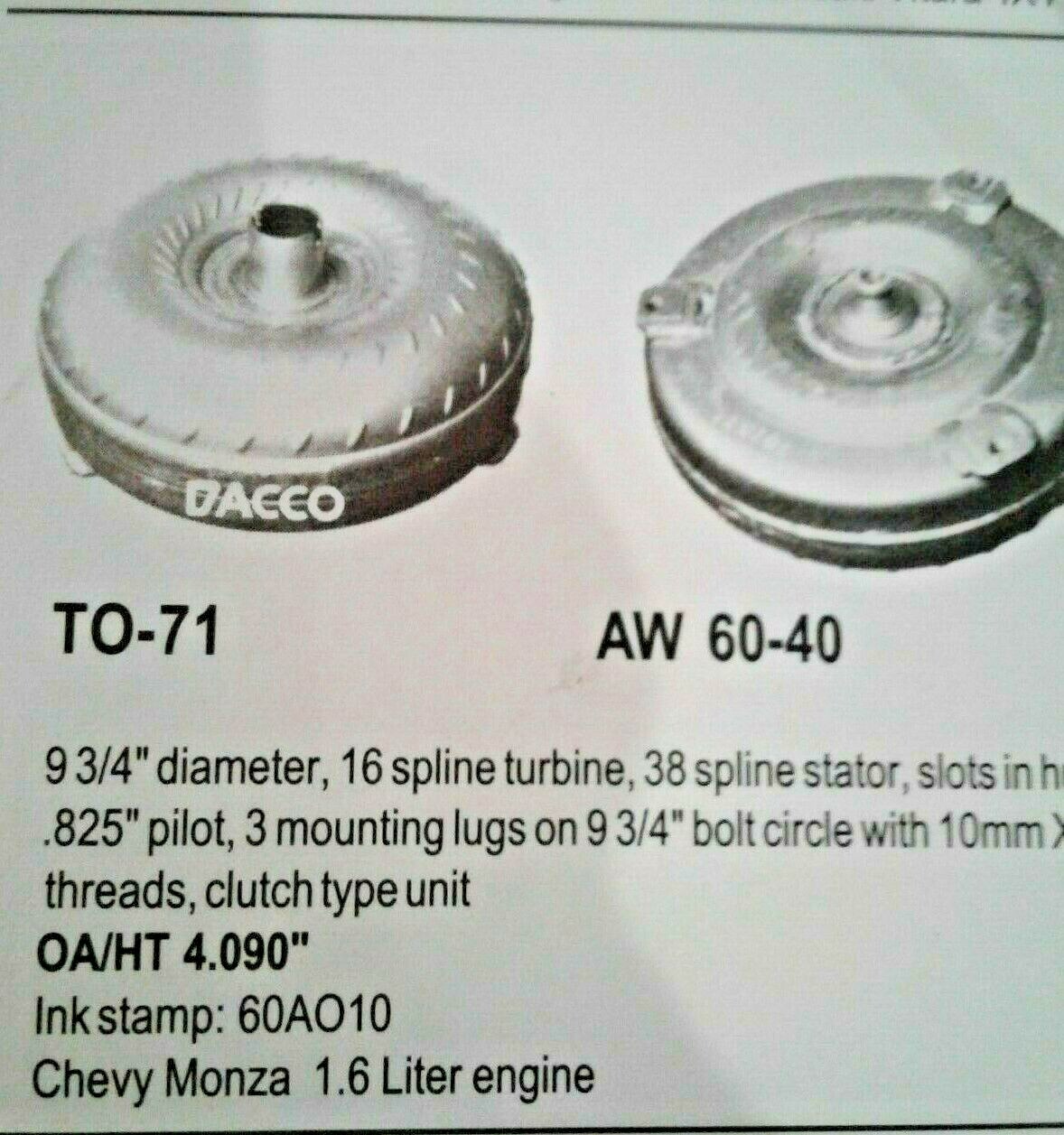 . TO71LS Torque Converter Rebuilt for AW60-40 transmission | eBay