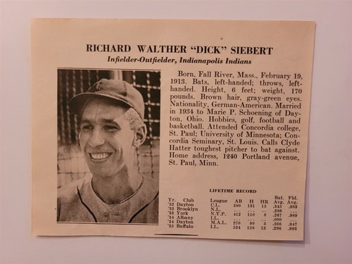 Dick Siebert Vince Sherlock Indianapolis Indians 1936 Scrapbook Card | eBay