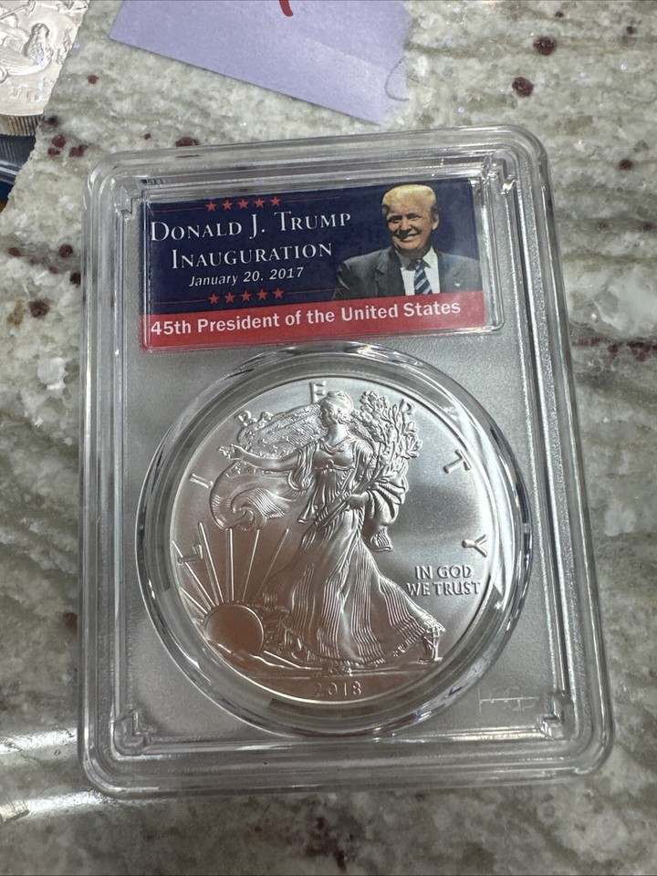 2017 W SILVER EAGLE PCGS SP70 FIRST DAY ISSUE FDI DONALD TRUMP LABEL | eBay