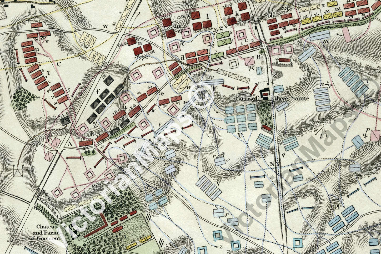 The Field of Waterloo Battle June 18th 1815 plan map Booth 1816 art ...