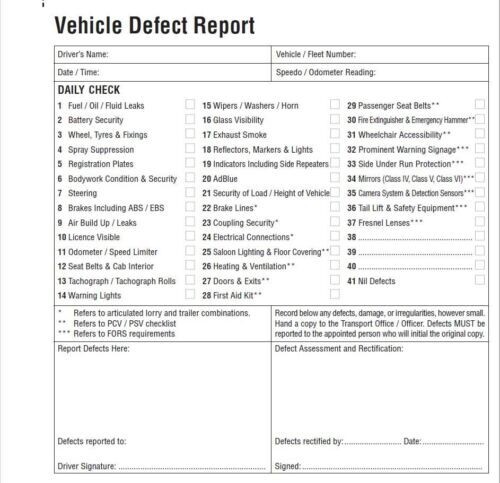 10 TACHPRO 50 PAGE DUPLICATE VEHICLE DAILY CHECK & DEFECT BOOKS HGV PCV ...