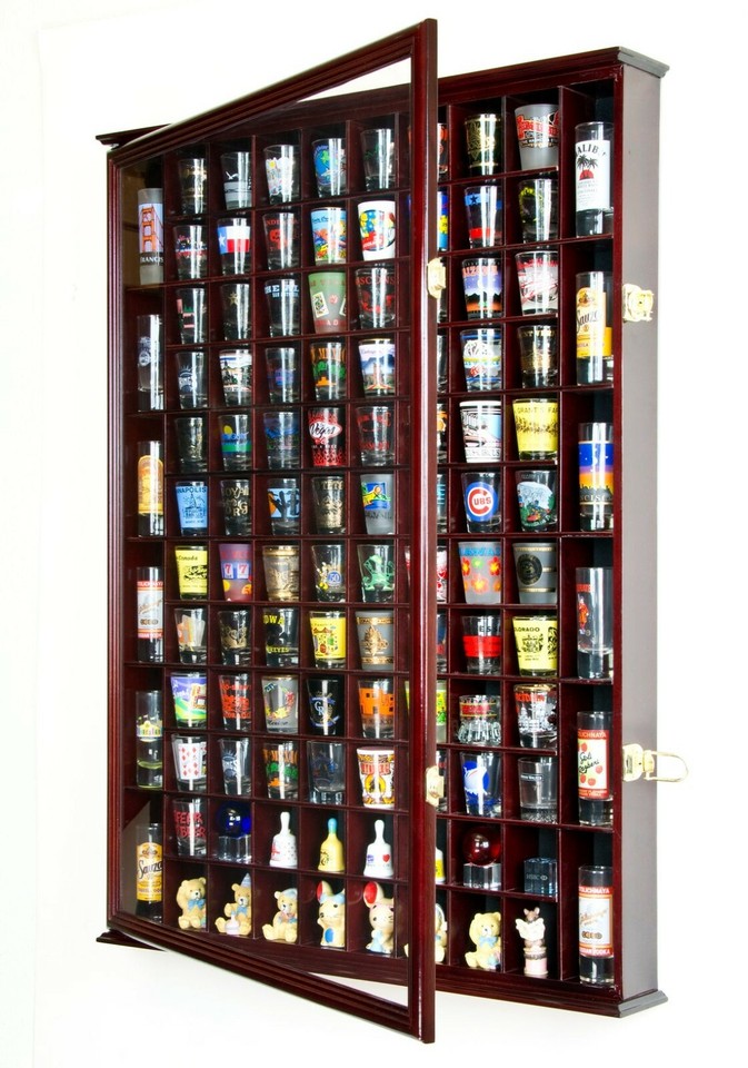 108 Shot Glass Shotglass Shooter Display Case Holder Cabinet Wall Rack ...