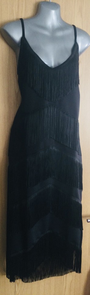 BLACK FRINGE FLAPPER FANCY DRESS ADULT CHARLESTON COSTUME 1920'S 1930'S ...