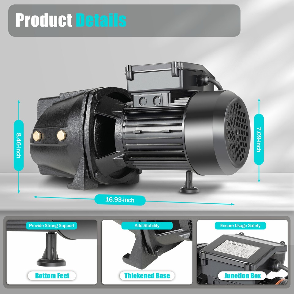 3/4HP Well Jet Pump Self-Priming Shallow Water Pump with Pressure ...