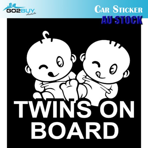 TWINS ON BOARD White Footprint Reflective Car Window Sticker Decal ...