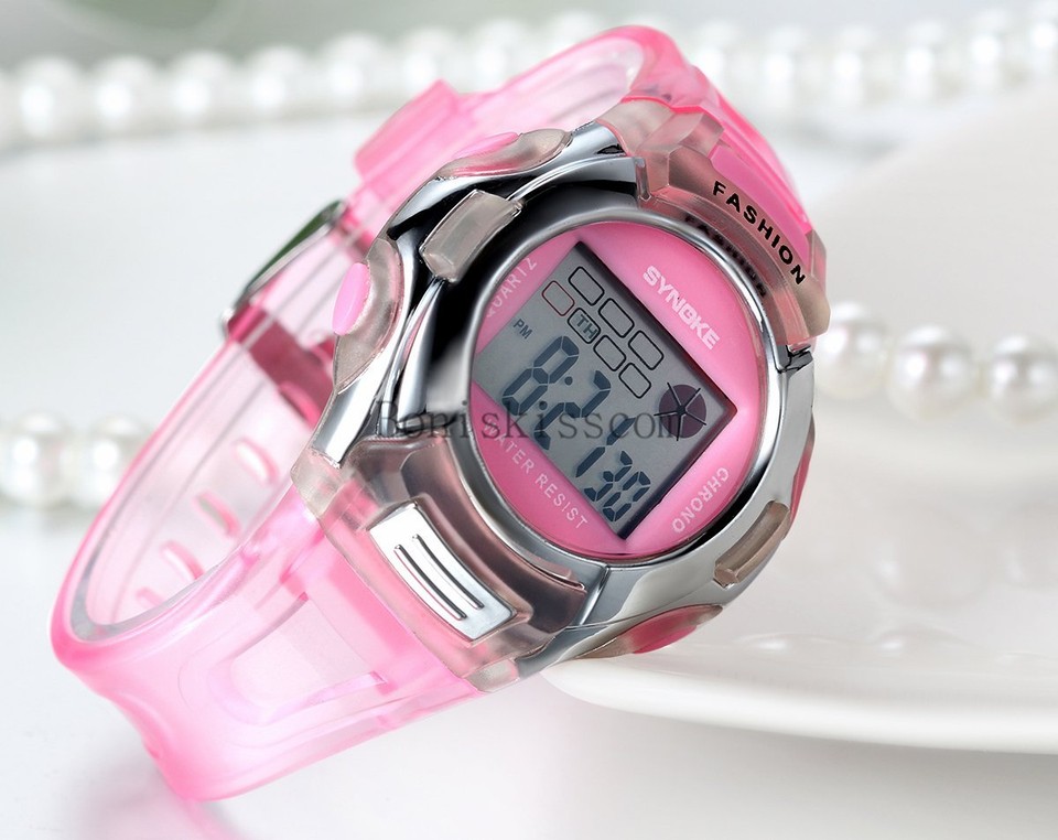 LED Digital Alarm Day Student Kids Wrist Watch Waterproof Children's ...