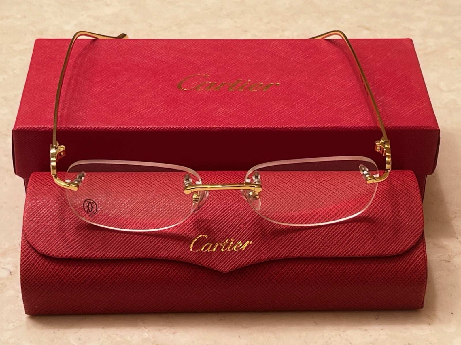 Cartier Panthere Eyeglasses Gold Rimless Optical Frames Rectangle Shape ...