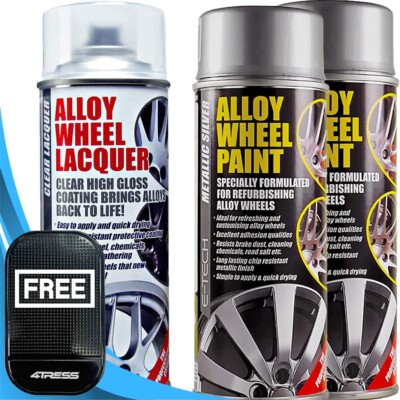 Car Alloy Wheel Spray Paint E-TECH 2x Silver & 1x Clear Lacquer 400ml ...