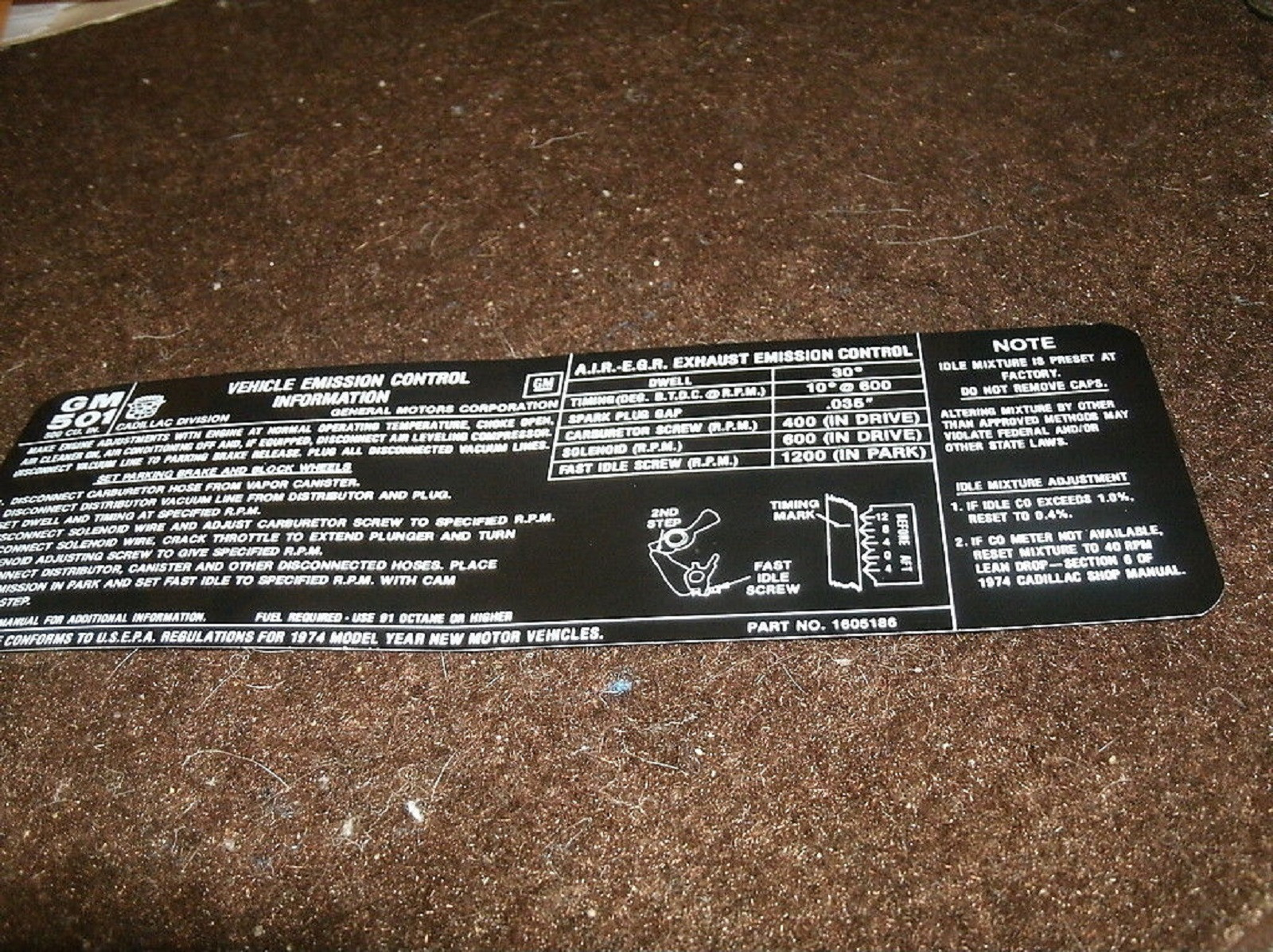 1974 CADILLAC DEVILLE SEVILLE ELDORADO FLEETWOOD 500 ENGINE EMISSIONS ...