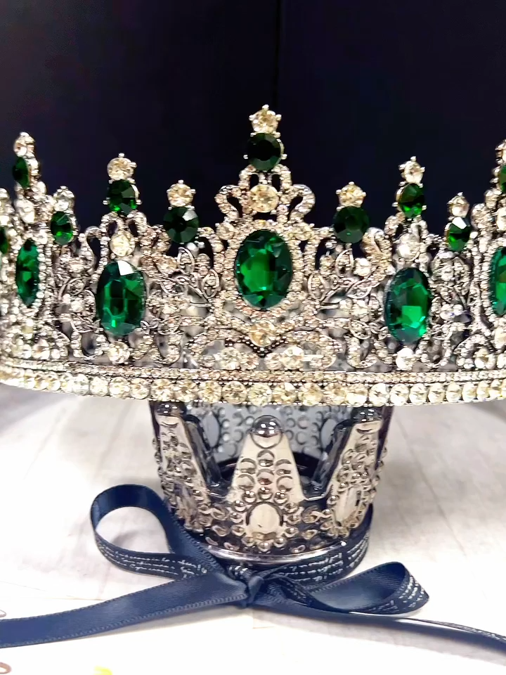 Royal King Crown, Green Crystal Crown, Silver Wedding Crown, Prom Crown ...