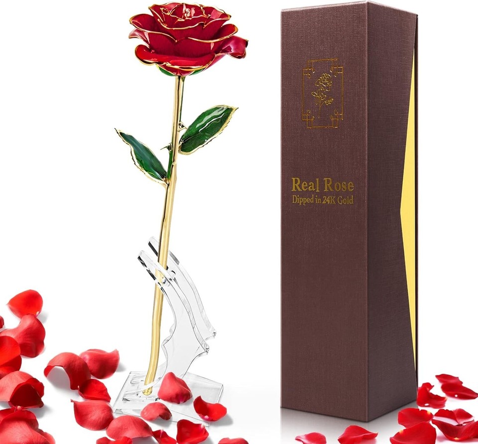 24K Gold Dipped Real Rose with Stand - Forever Gift for Her, Red | eBay