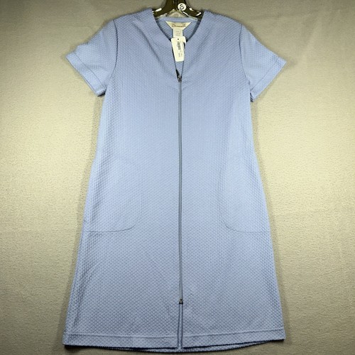 Diamond Tea Long Zipped Robe Womens S Blue Short Sleeve Soft Cozy | eBay