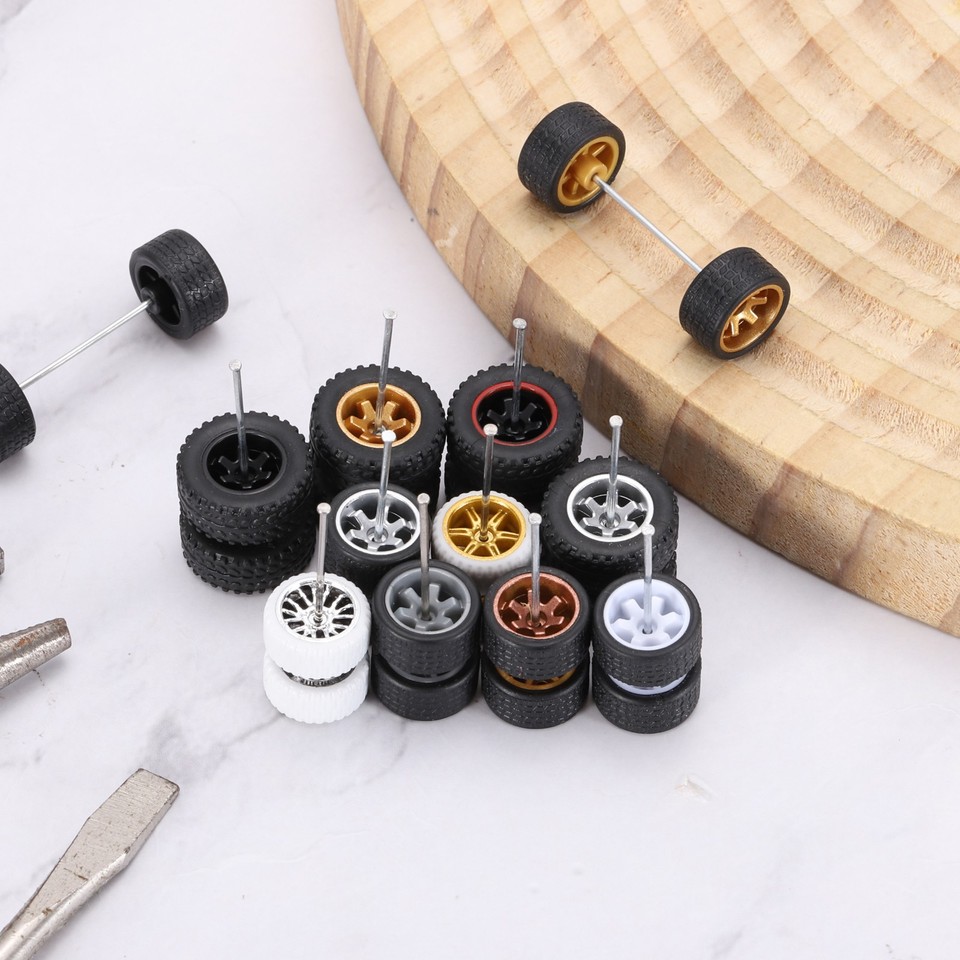 4 Set 1/64 Wheels and Tires Set, Includes Axles Silver Rims | eBay