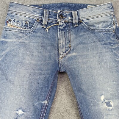 Diesel THANAZ Mens Skinny Jeans W28 L29 Blue Slim Distressed Ripped Zip ...
