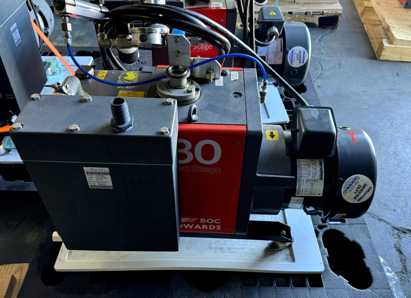 Edwards E2M80 PTFE ROTARY VANE VACUUM PUMP 208-230/460V 3PH w/ OIL MIST ...