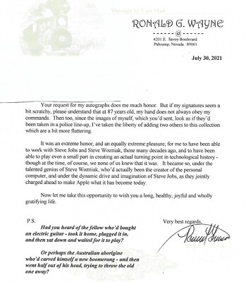 Ronald Wayne signed Letter Apple Co Founder Computer RARE COA LOOK ...