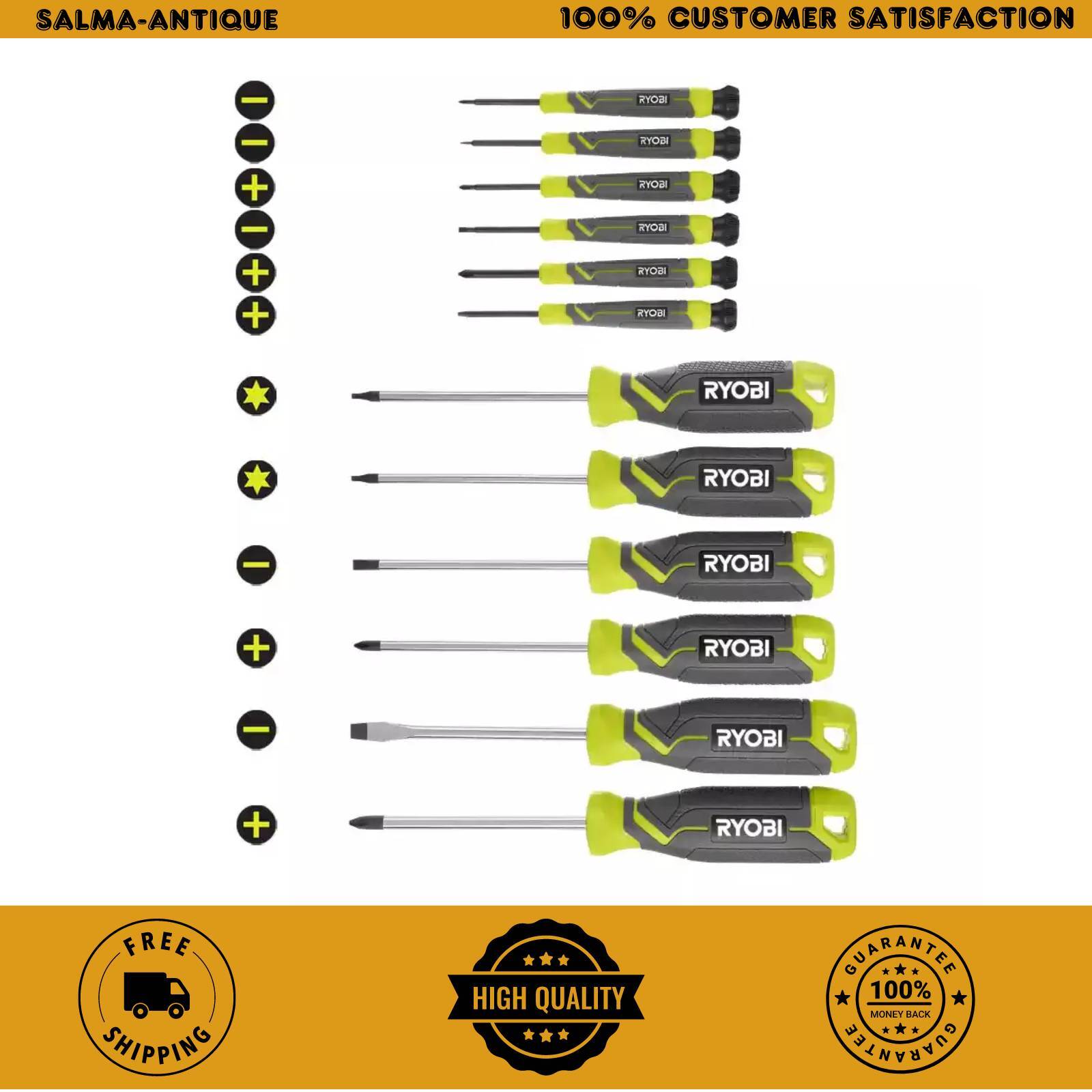 Screwdriver Set (12-piece) With Cushion Grip Handles , Precision Ryobi ...