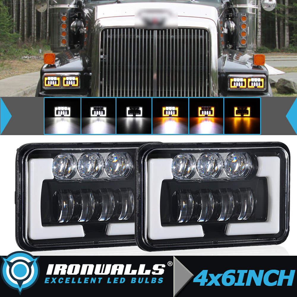 Pair For Western Star 4900 Semi Truck 4x6" LED Headlights H4656/4651 Hi ...