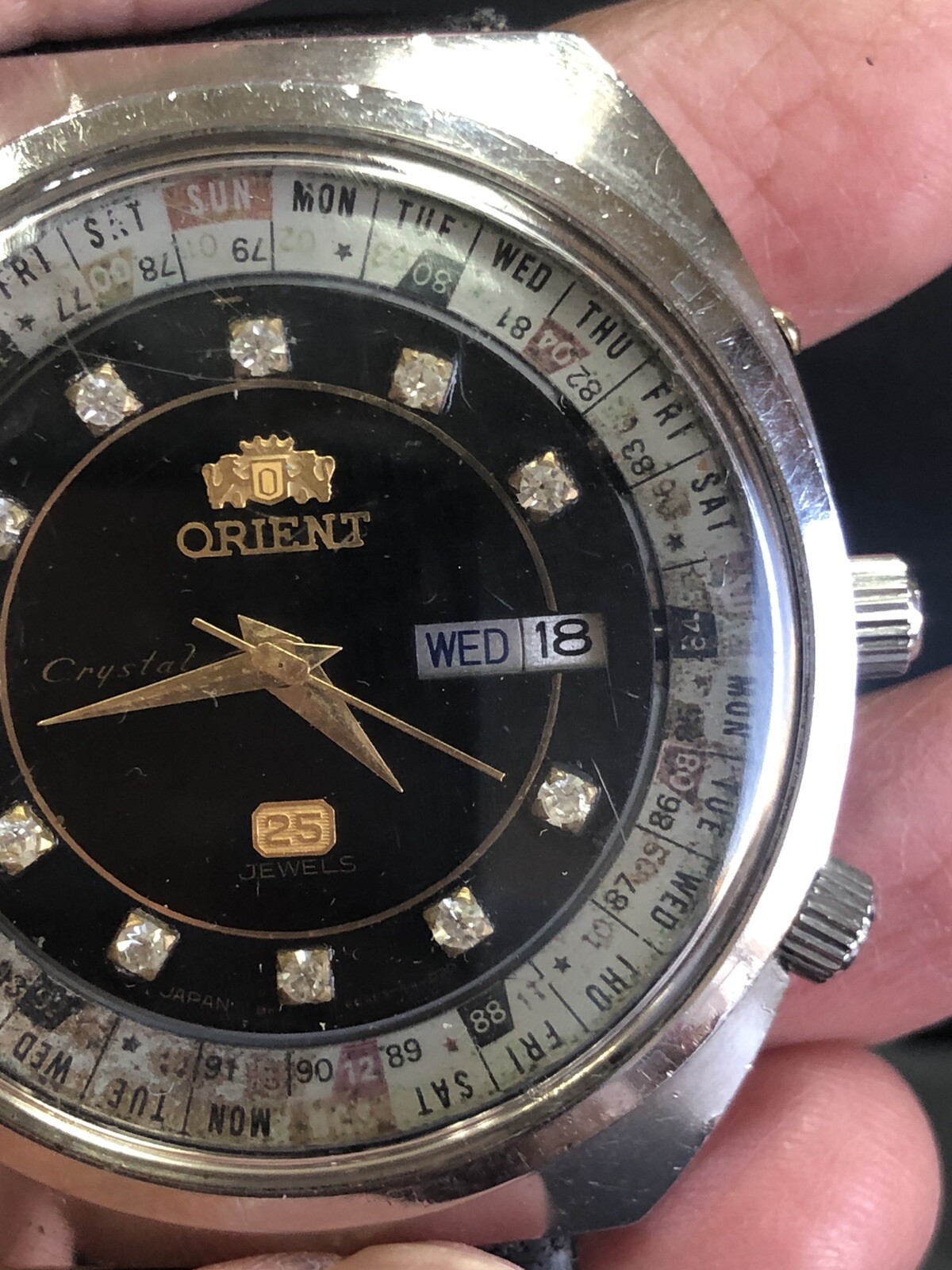 Vintage ORIENT Crystal Y469672-4A automatic Black DIAL DATE SS 42 m R3 ...