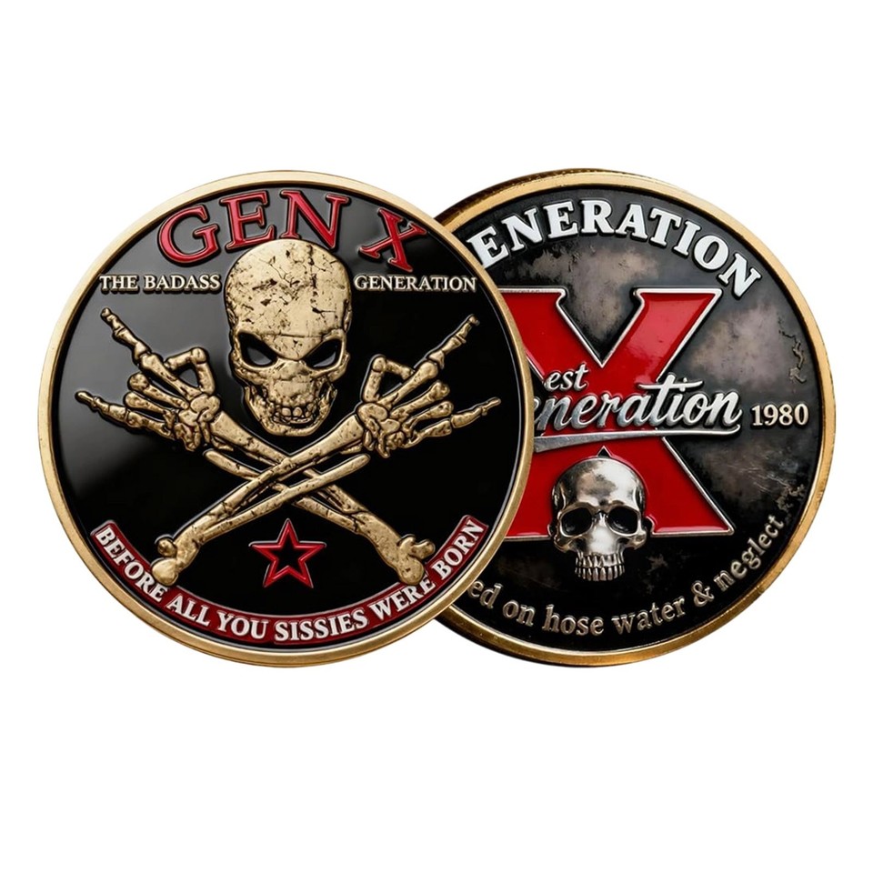 Gen X Skull Coin, Vintage Generation X Commemorative Coin Challenge ...