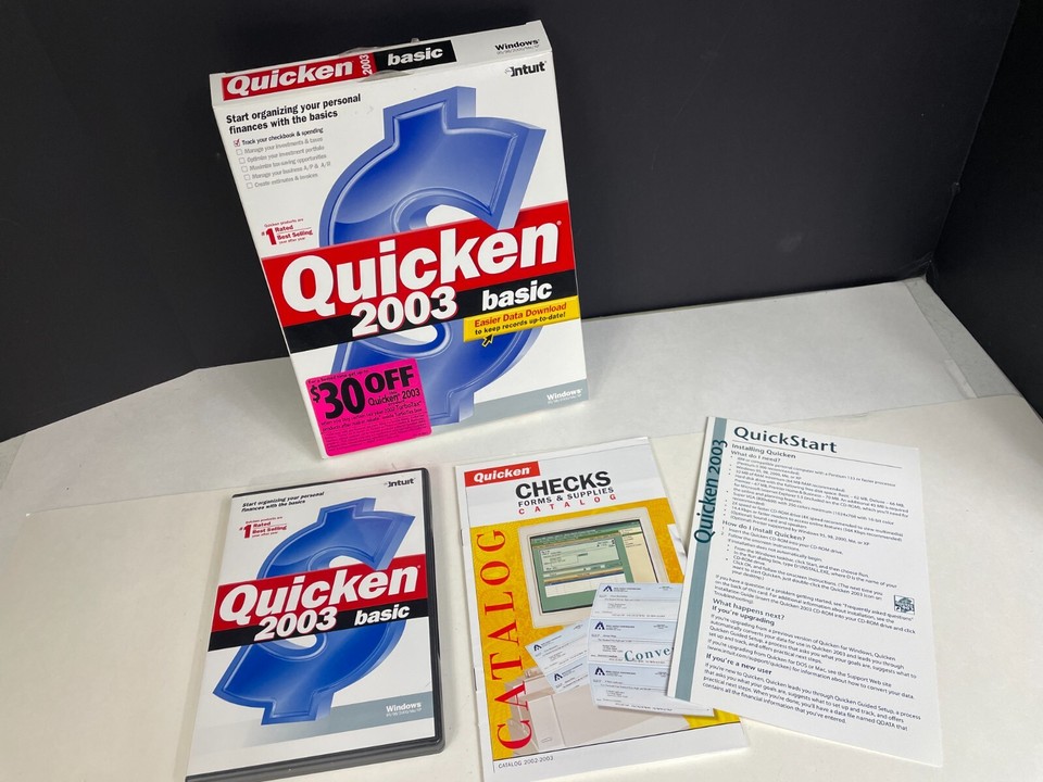 Quicken 2003 Basic software CD-ROM Disc Program Intuit Windows 95/98 ...