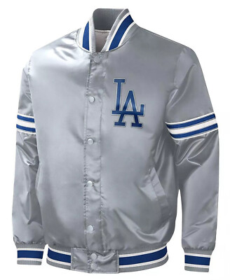 Los Angeles Dodgers Silver Gray Satin Baseball Letterman Varsity Jacket ...
