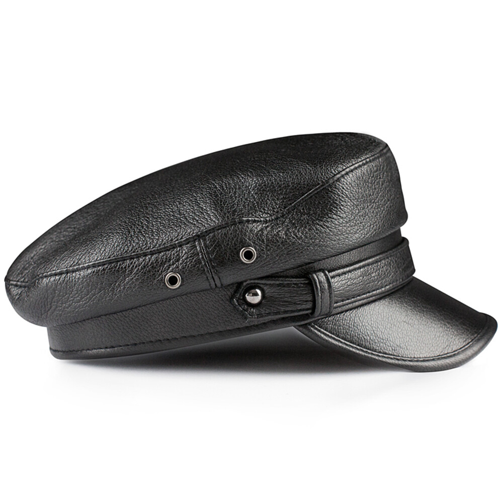 Real Leather Newsboy Cap Women Black Baker Boy Hat Genuine Sheepskin ...