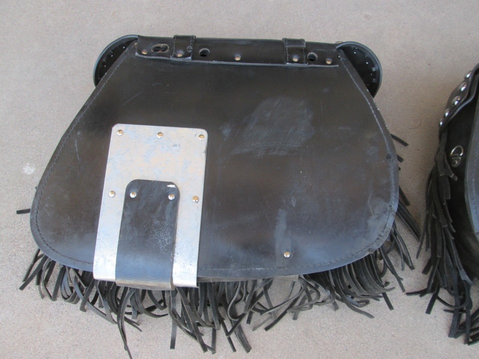 Harley-Davidson Leather Studded Fringe Saddlebags Knucklehead Panhead ...