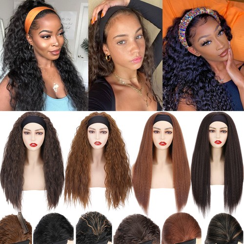 Women Full Headband Wig Hesband Wig as Human Hair Long Corn Curly Wavy ...