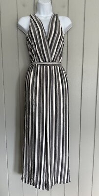 Amanda Uprichard Jumpsuit S Small Stripe Belted Gray Stripe Crop Wide ...