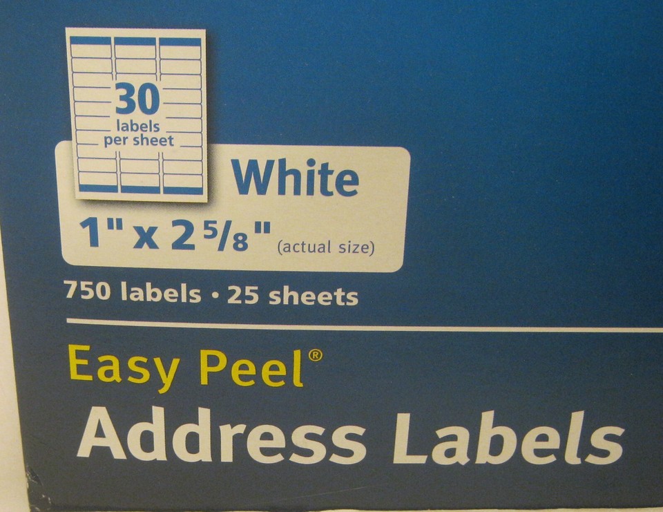 AVERY Easy Peel ADDRESS LABELS #8160 25 Sheets 750 Labels 1" X 2 5/8 ...