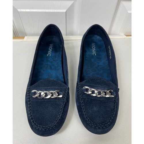 Vionic Mesa Women's Navy Blue Suede Slip On Comfort Loafers 9 Wide | eBay