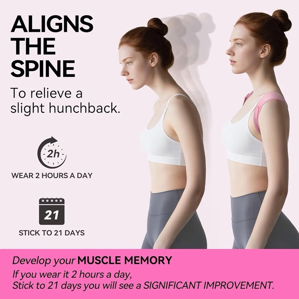 Posture Corrector for Women, Relieve Shoulder, Neck & Back Pain - Pink ...