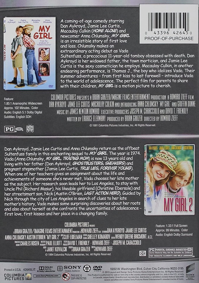My Girl / My Girl 2 (DVD) Dan Aykroyd Jamie Lee Curtis Macaulay Culkin ...