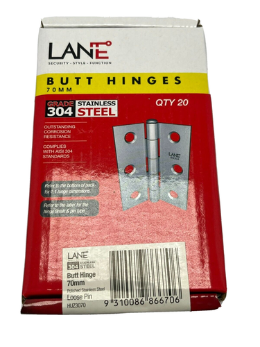 Lane - Butt Hinges - 70mm x 50mm - 304 Stainless Steel - Loose Pin ...