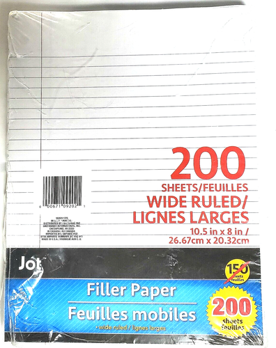 Jot Loose-Leaf Paper Ruled 3 Hole 8"x10.5" 200 Sheets | eBay