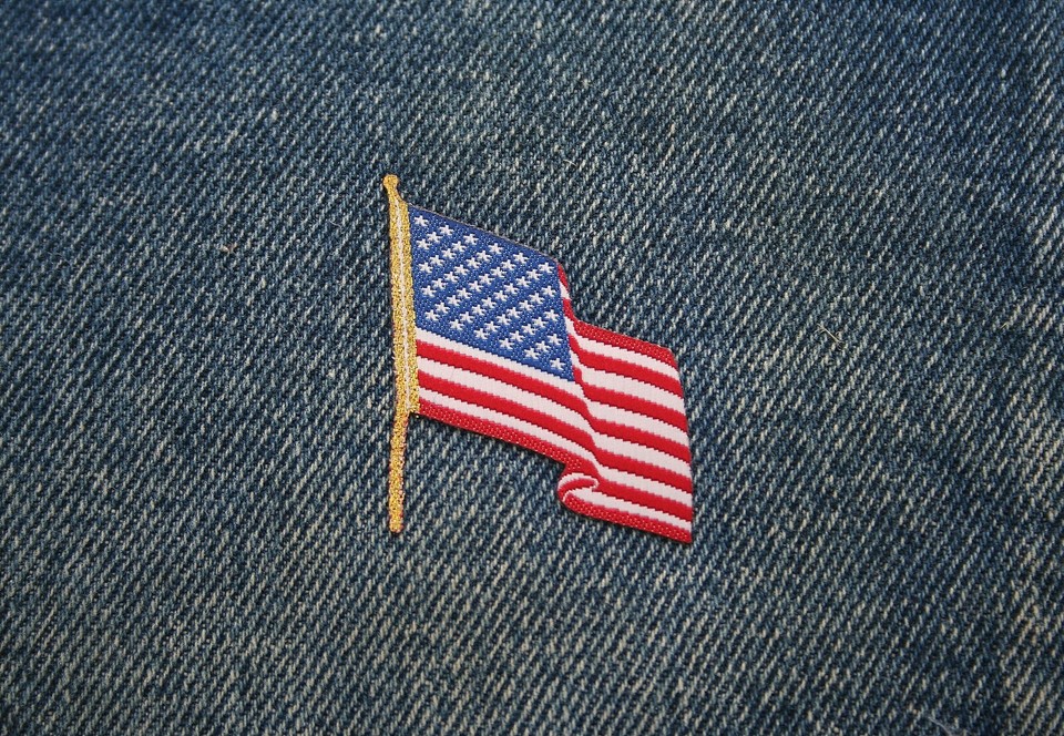 2 USA Flag Denim Pocket On Denim Wall Hanging, Homemade, Quilted, 10 3/ ...