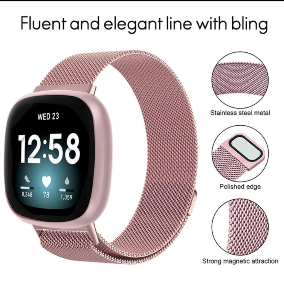 Replacement Strap For Fitbit Versa 4/3/2/Lite/Senc Metal Stainless ...
