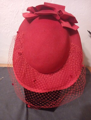 Vintage Red Hat With Veil | eBay