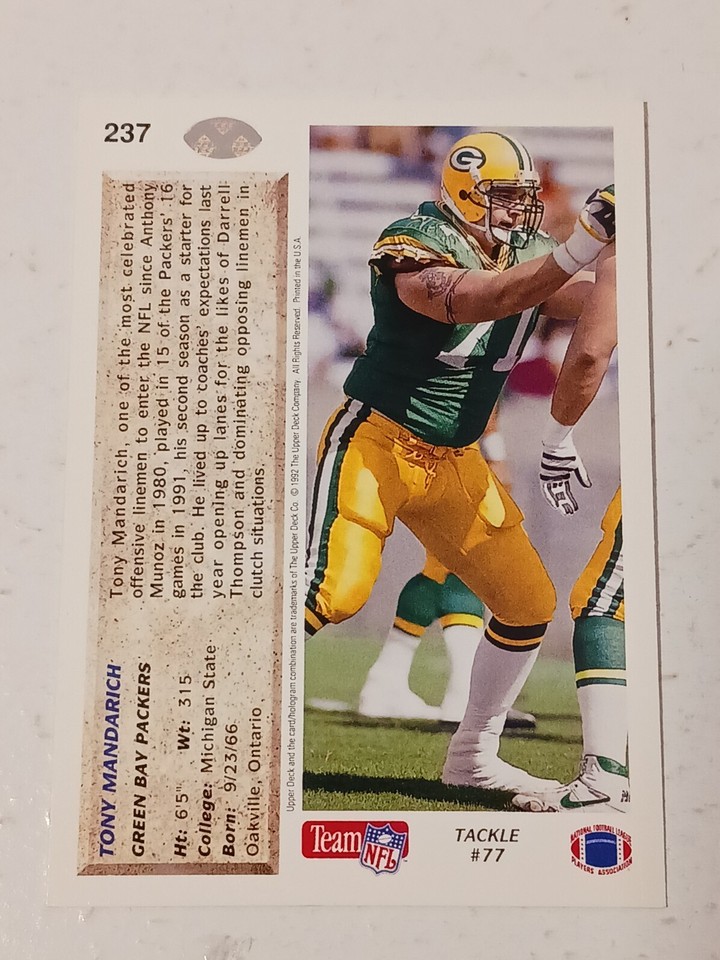 Tony Mandarich Green Bay Packers 1992 Upper Deck Card #237 | eBay