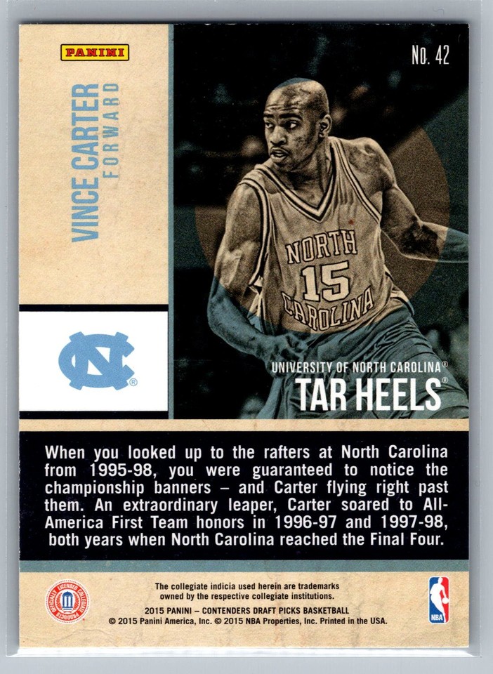 2015 Panini Contenders Draft Picks #42 Vince Carter Old School Colors ...