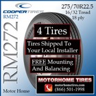 275/70R22.5 RV Tires Motor Home Tires Roadmaster RM272 Includes ...