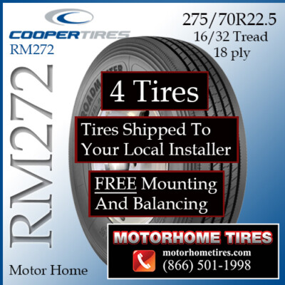 275/70R22.5 RV Tires Motor Home Tires Roadmaster RM272 Includes ...