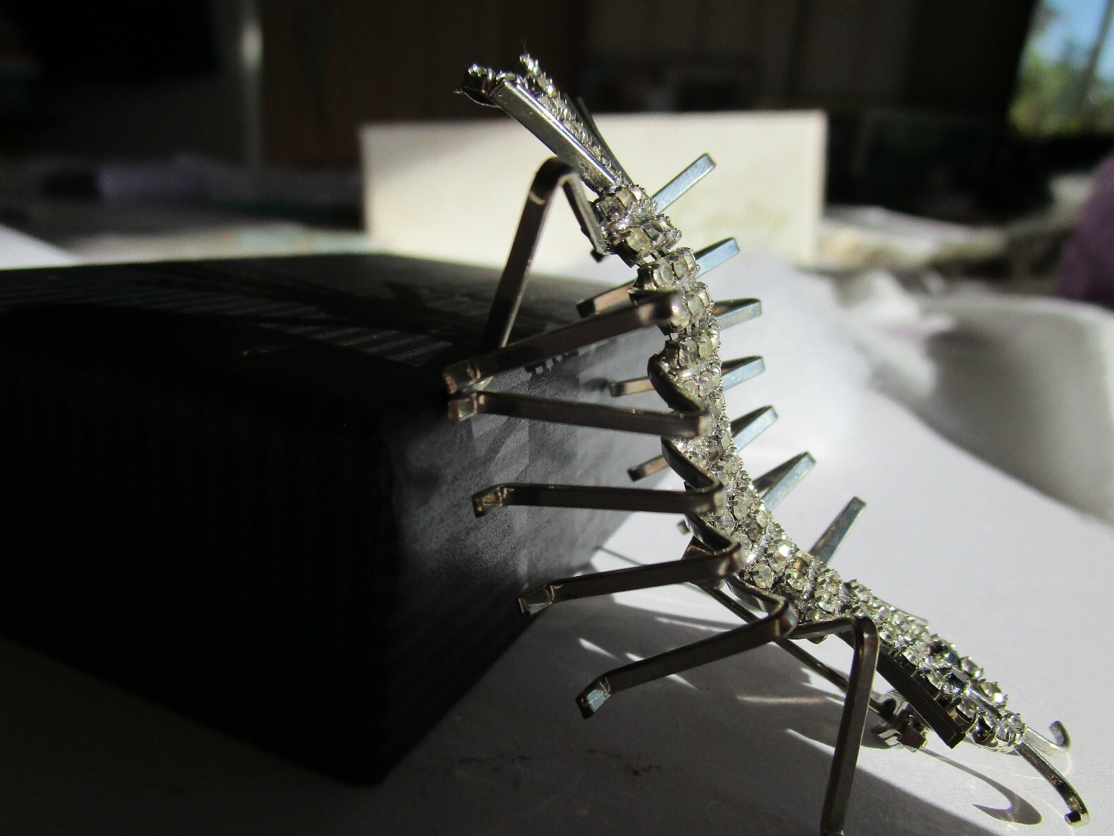 Articulated Centipede Brooch: Crystal Covered With Bl… - Gem